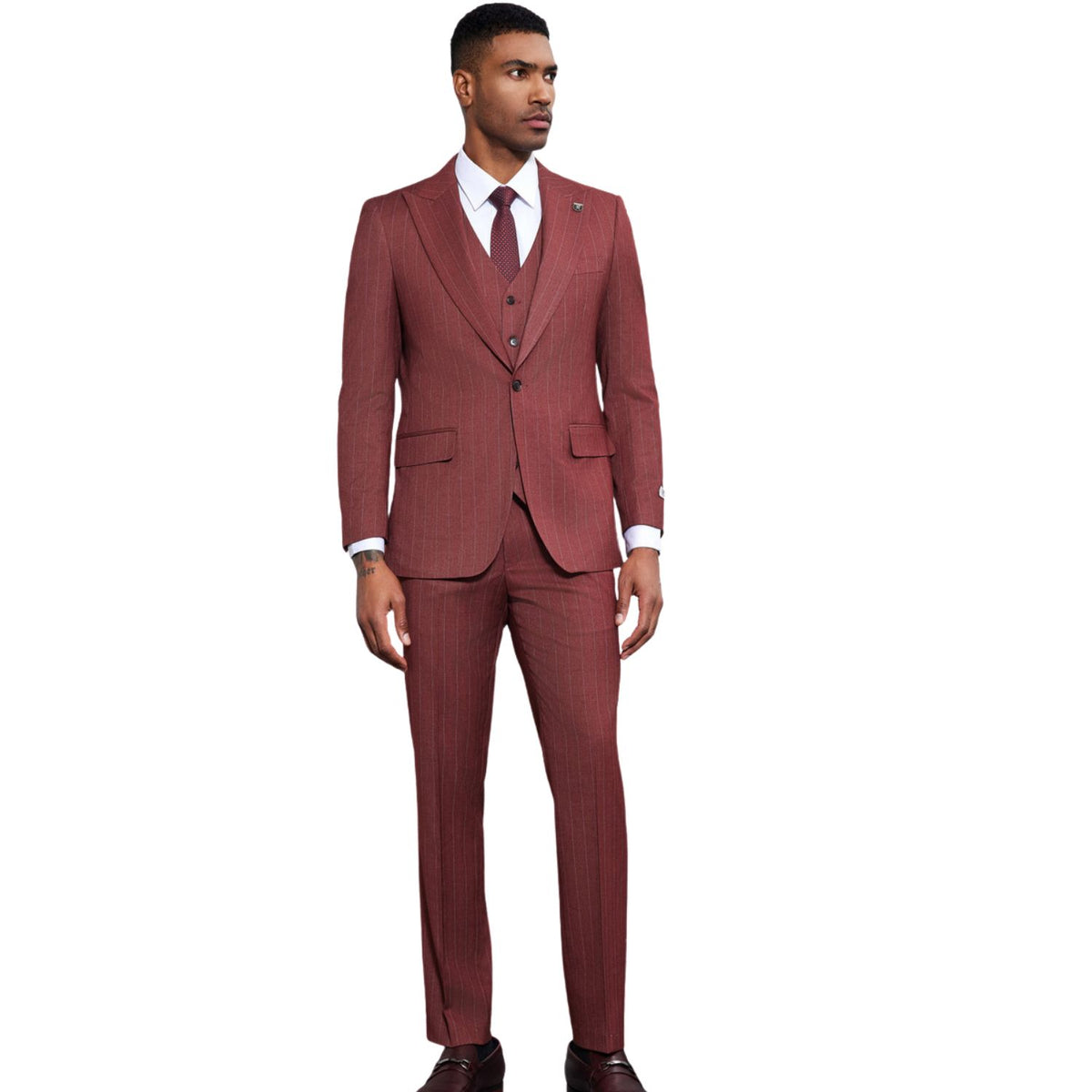 Regulus Collection: Stacy Adams Burgundy Pinstriped Suit – Suits & More