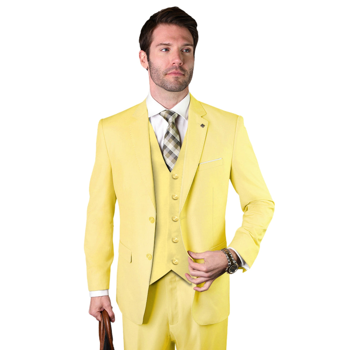 Yellow Super 180’s Wool 3-Piece Suit – Europa Collection – Suits & More