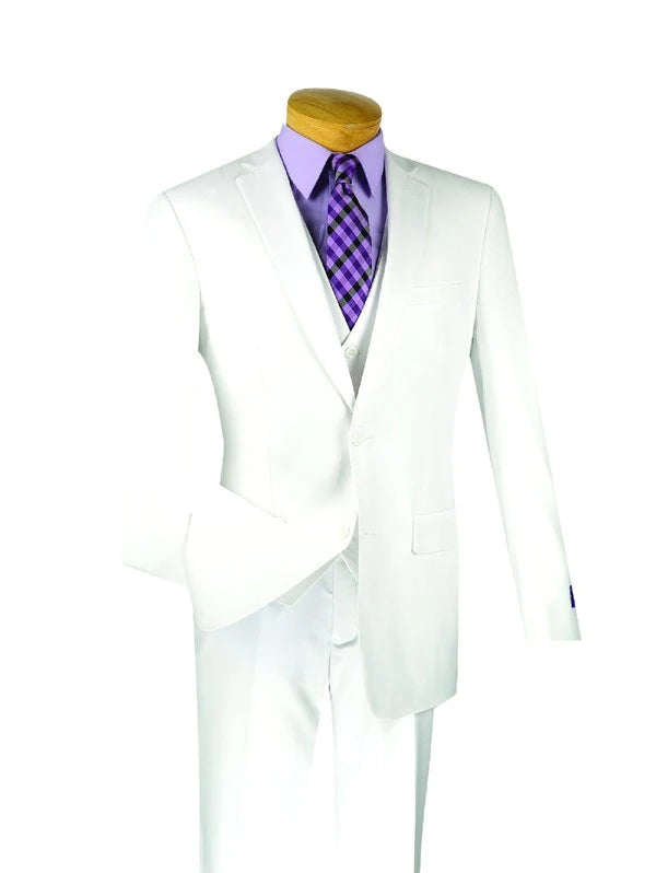 Formalita Collection: Solid White 3 Piece Slim Fit Suit – Suits & More