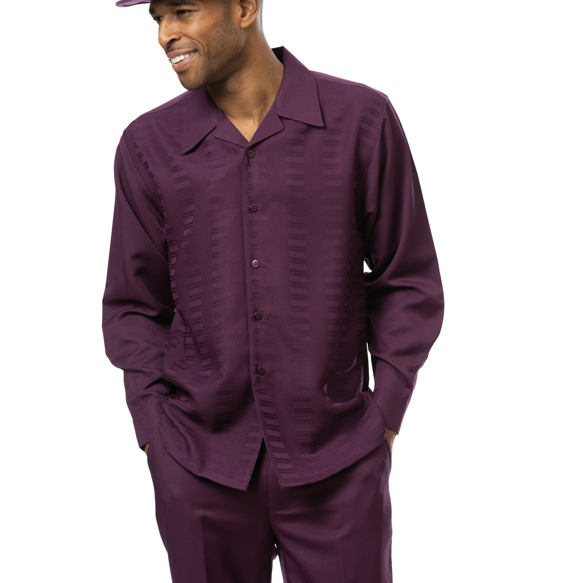 Elocution Collection: Plum Tone on Tone Walking Suit 2 Piece Long ...