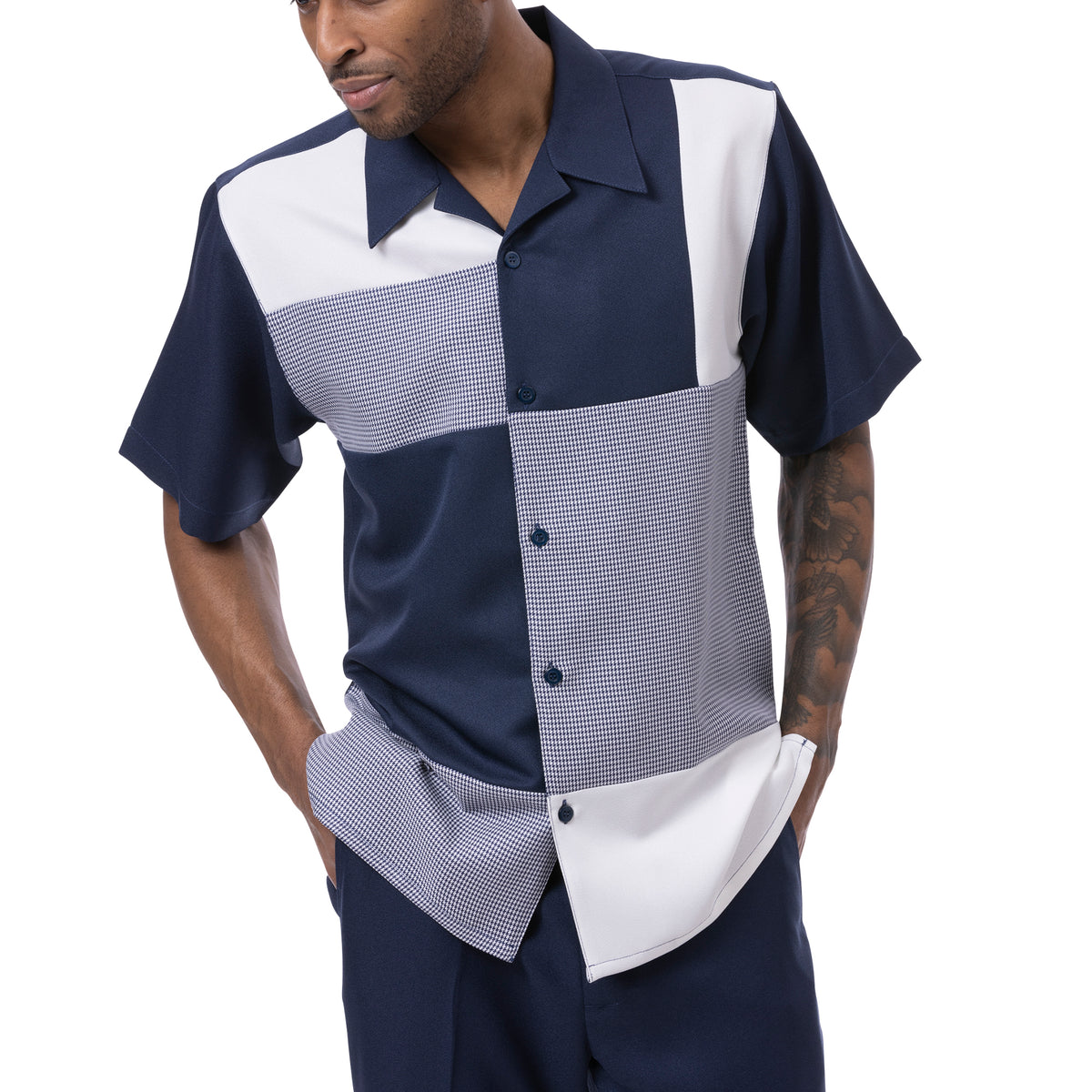 Tykes Collection: Houndstooth Color Block 2 Piece Walking Suit In Navy ...