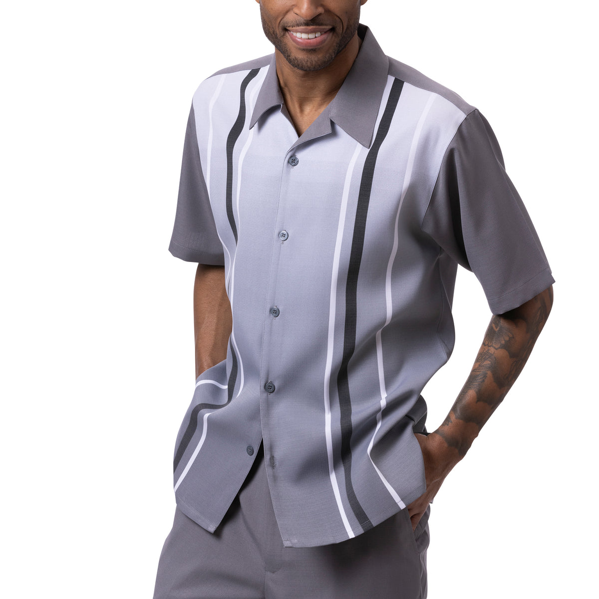 Sunset Collection Men's Vertical Print Walking Suit Set In Grey – Suits ...