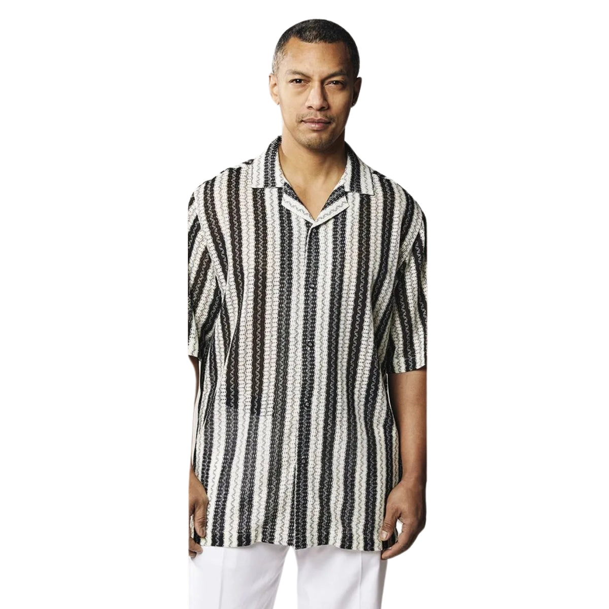 Izar Collection: Stacy Adams Black Vertical Wave Knit Shirt – Men's ...