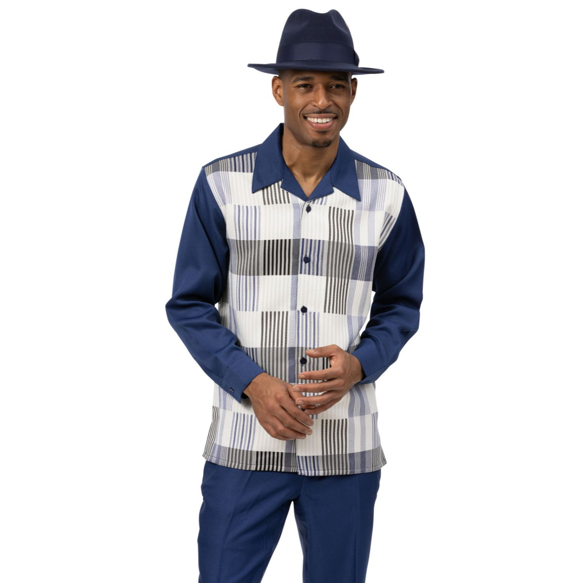 Cleopatris Collection: Navy Matrix Plaid Long Sleeve Walking Suit ...