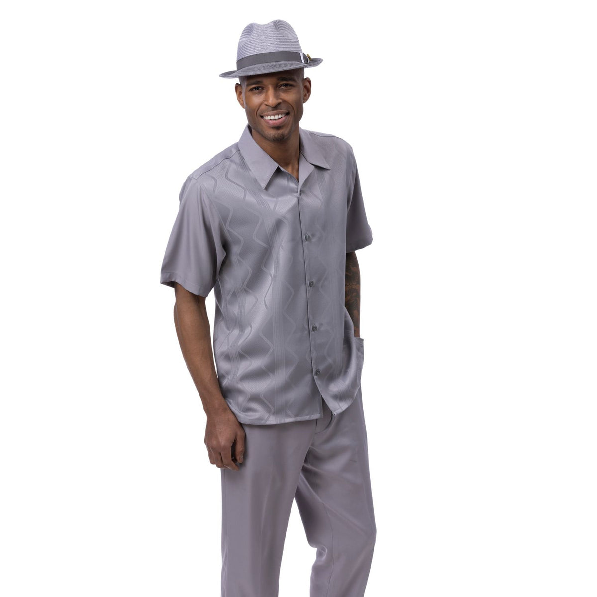 Men’s Grey Tonal Wave 2 Piece Walking Suit Set – Suits & More
