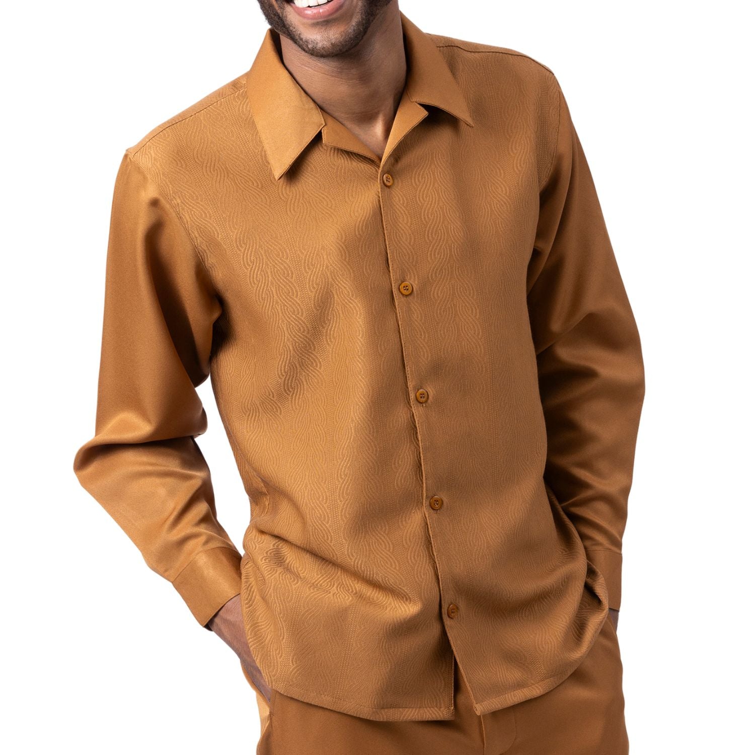 Crest Collection: Montique Men’s Cappuccino Textured Pattern Long Slee ...