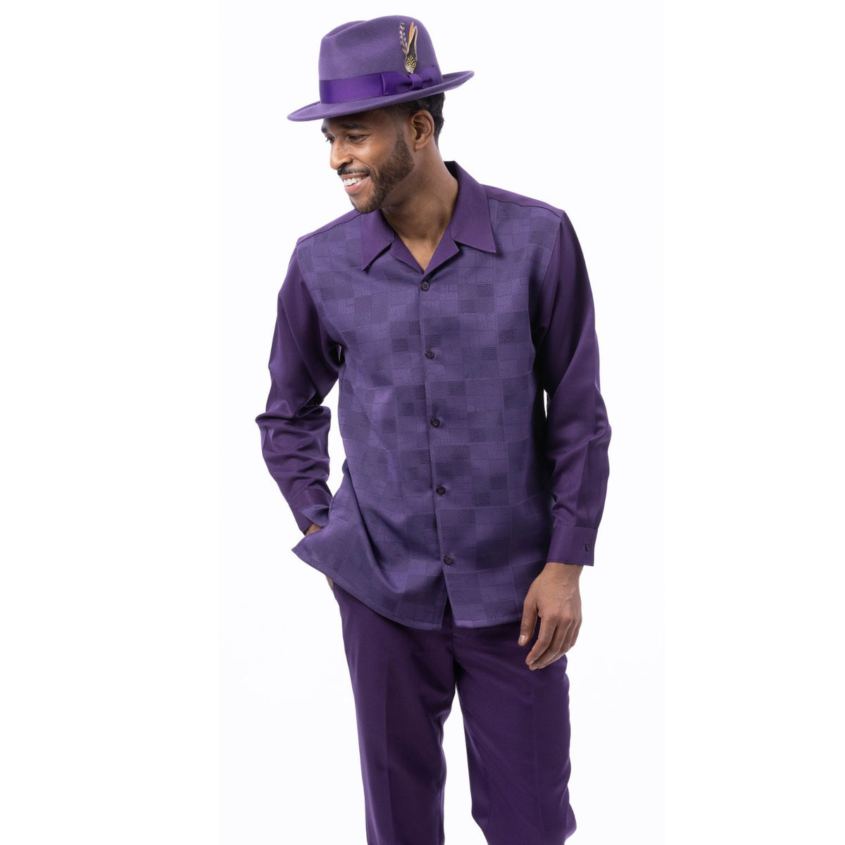 Cynos Collection: Montique Men’s Grape Checkerboard Jacquard Pattern L ...