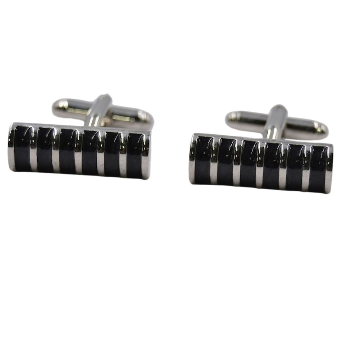 Spiral Ridge Cufflinks With Silver and Black Stripes – Suits & More