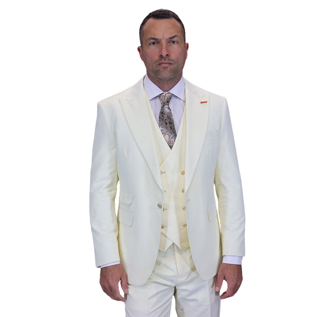 Statement Off White 3-Piece Modern Fit Suit – Suits & More