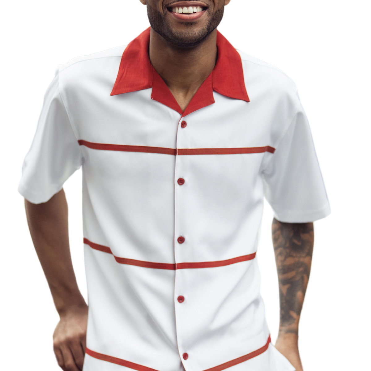 Men's Horizontal Color Block Walking Suit Set In Crimson – Suits & More