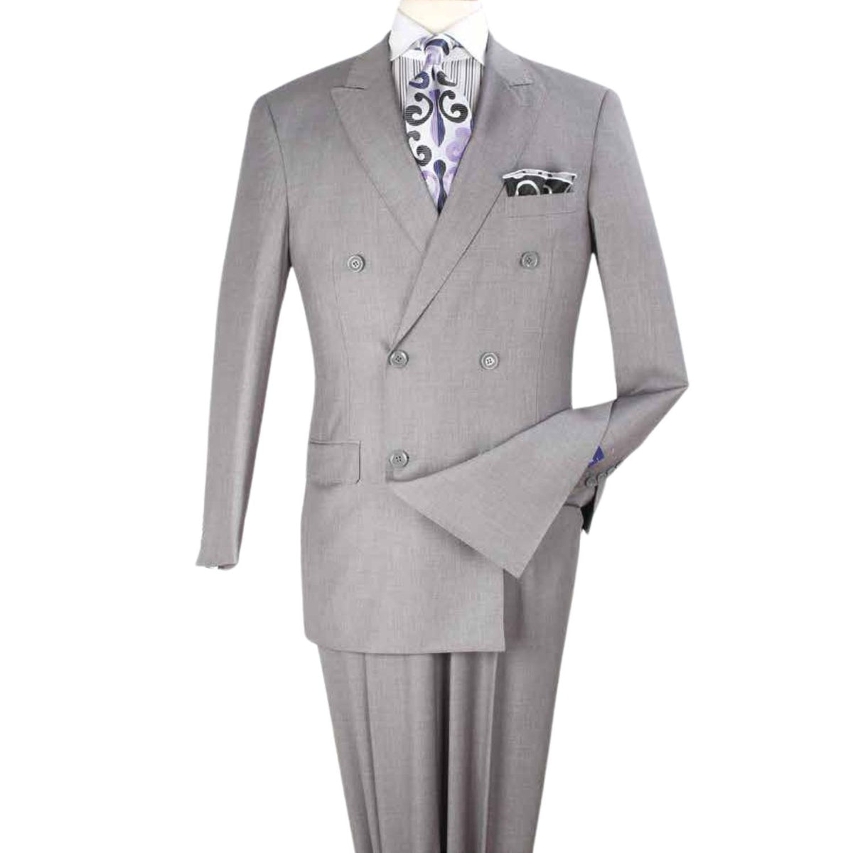 Light Grey Double-Breasted Suit - Luxurious Wool Feel | Suits & More