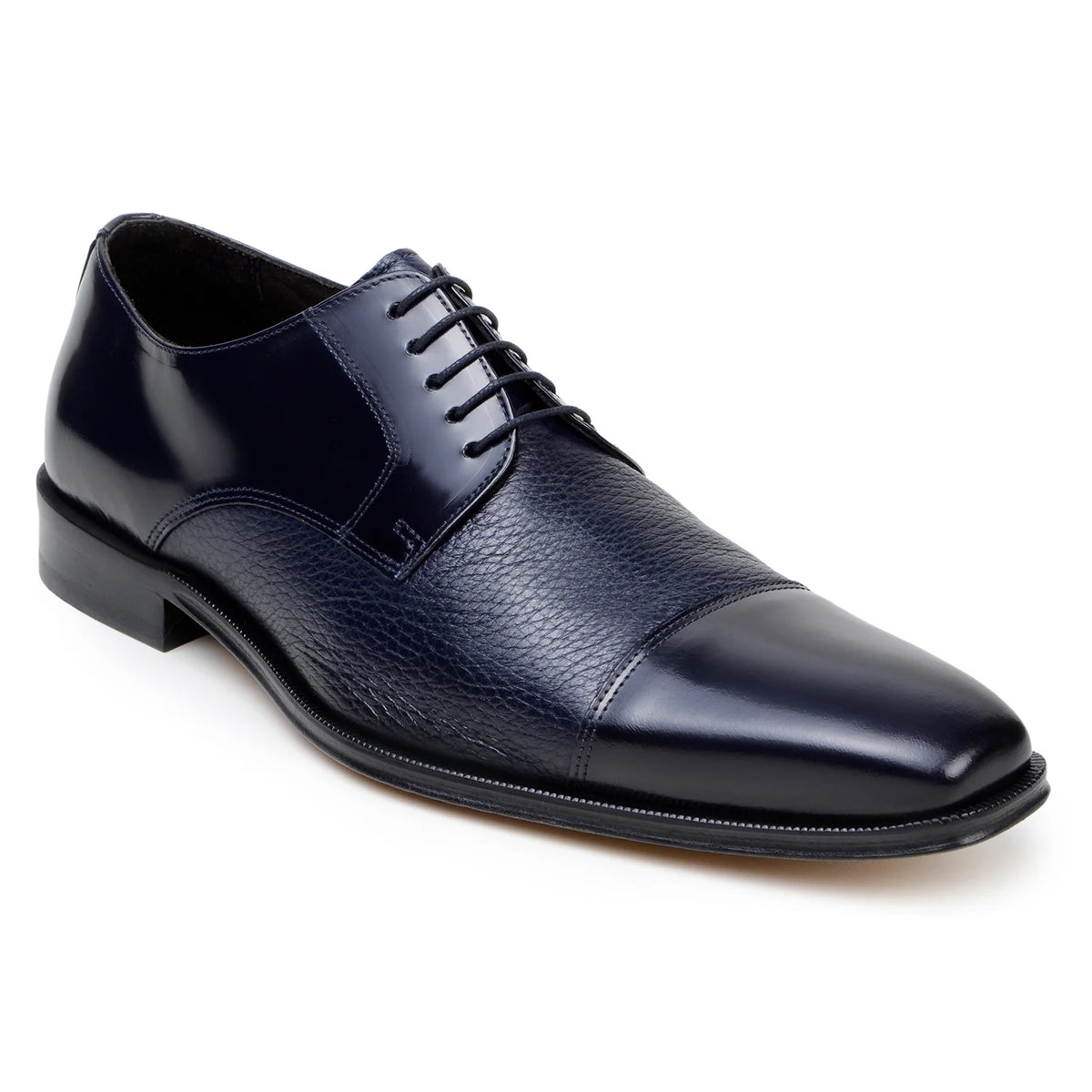 Navy Italian Leather Cap Toe Shoe – Belvedere Alexander Collection ...