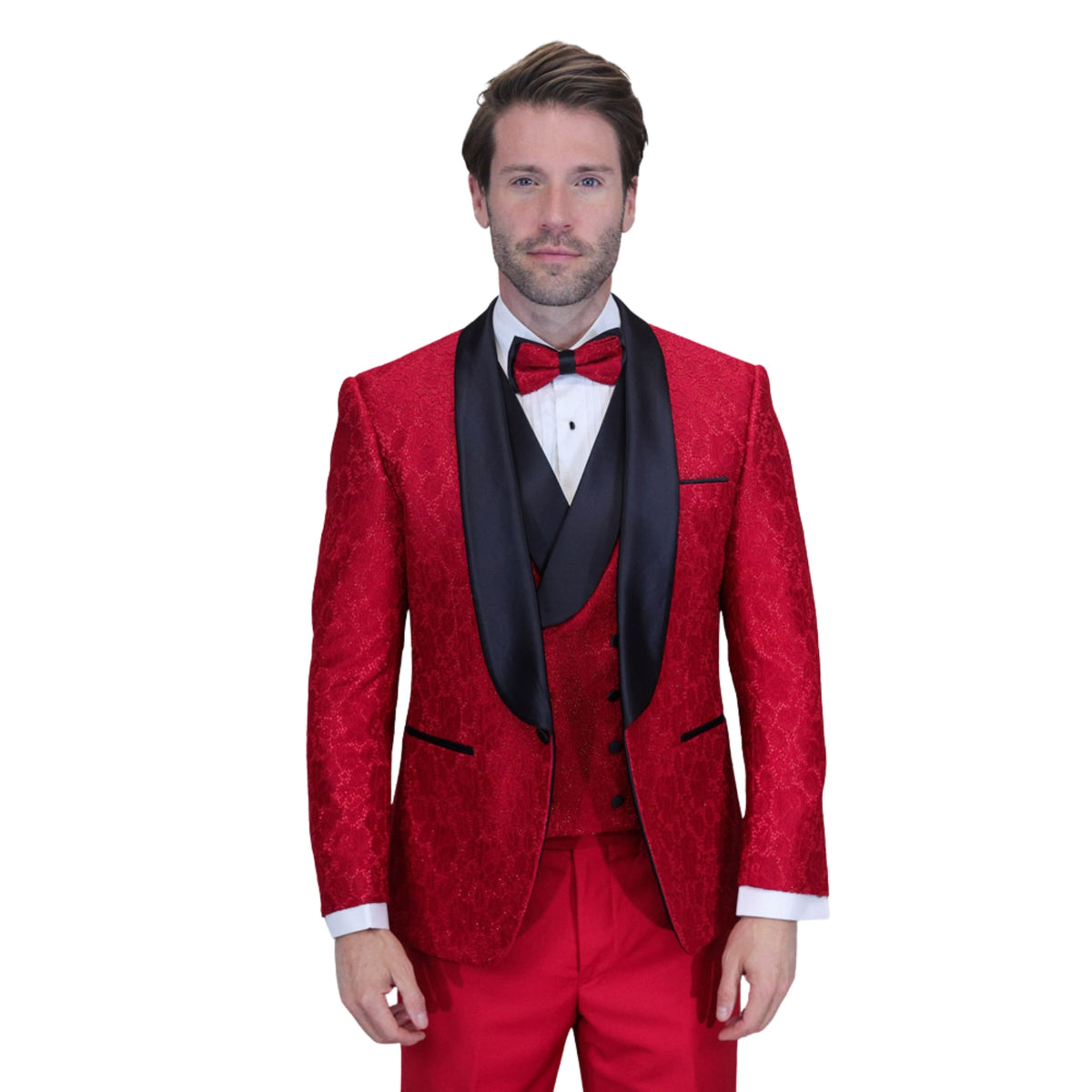 Men’s 3-Piece Fancy Lace Tuxedo - Red – Suits & More