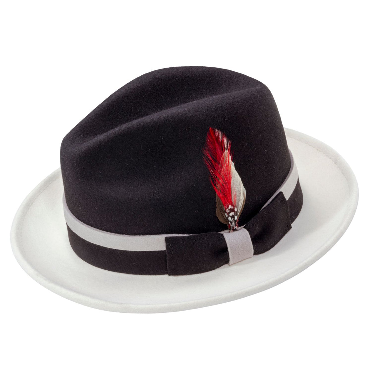 Corvus Collection: Montique Black & White Felt Fedora with Grey Band a ...