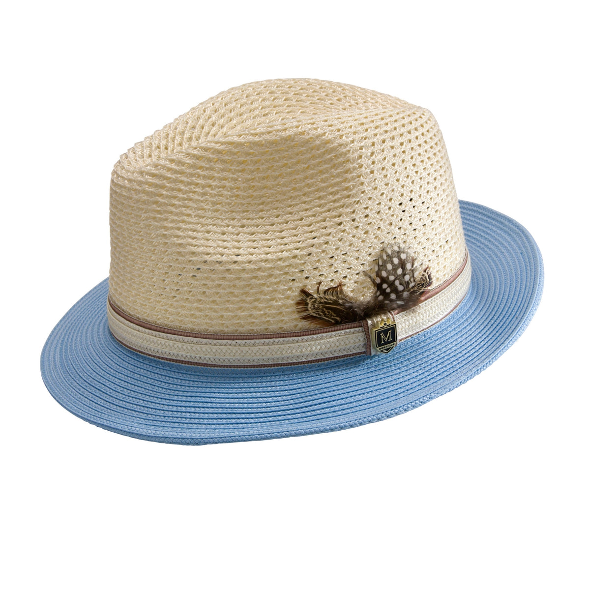 Montique Cream Braided Fedora with Light Blue Brim - Stylish ...