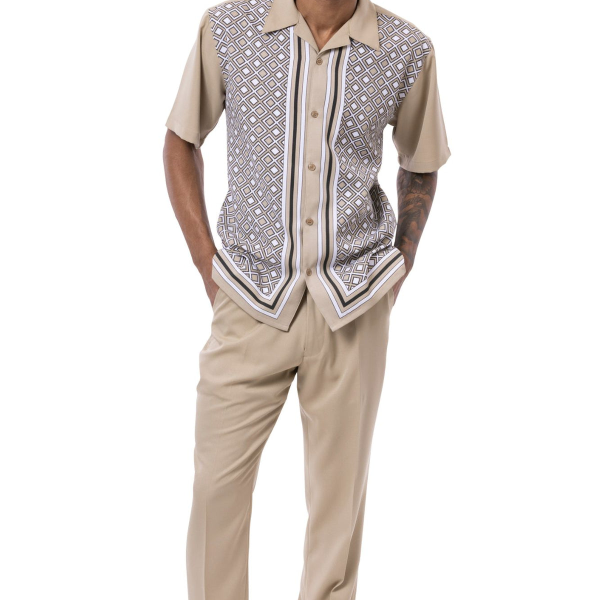 Titan Collection: Men's Symmetrical Argyle Walking Suit Set In Khaki ...
