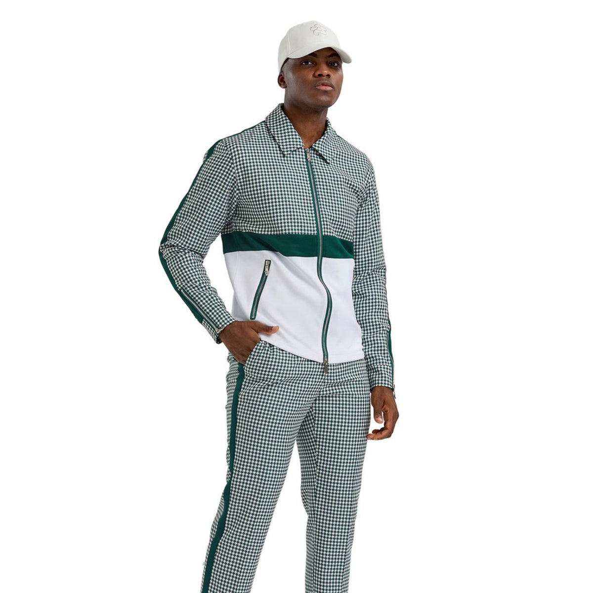 Green Two Tone Houndstooth Sports Suit with 2" Pants Side Strip – Suits ...