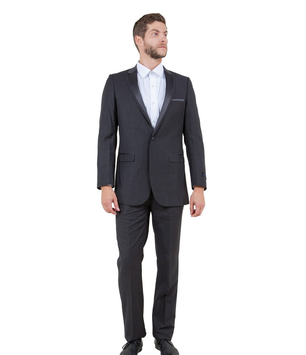 Vanguard Dark Grey Tuxedo with Satin Lapel – Timeless Elegance – Suits ...