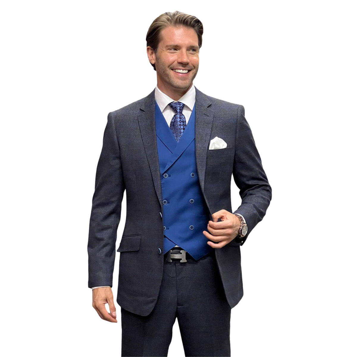 Sapphire Plaid 3PC Suit with Wool-Cashmere Blend - Dapperique ...