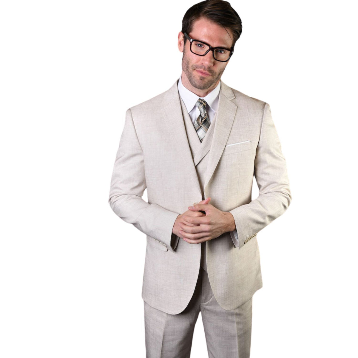 Haumea Collection: Men's Natural/Tan Tailored Fit 3-Piece Suit – Suits ...