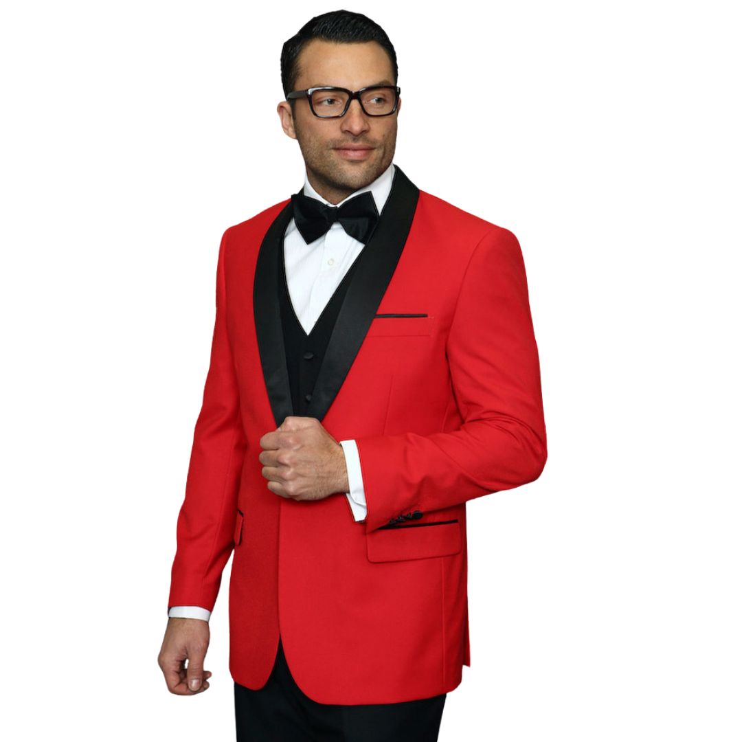 Red 3 Piece Tailored Fit Tuxedo with Black Pants – Suits & More