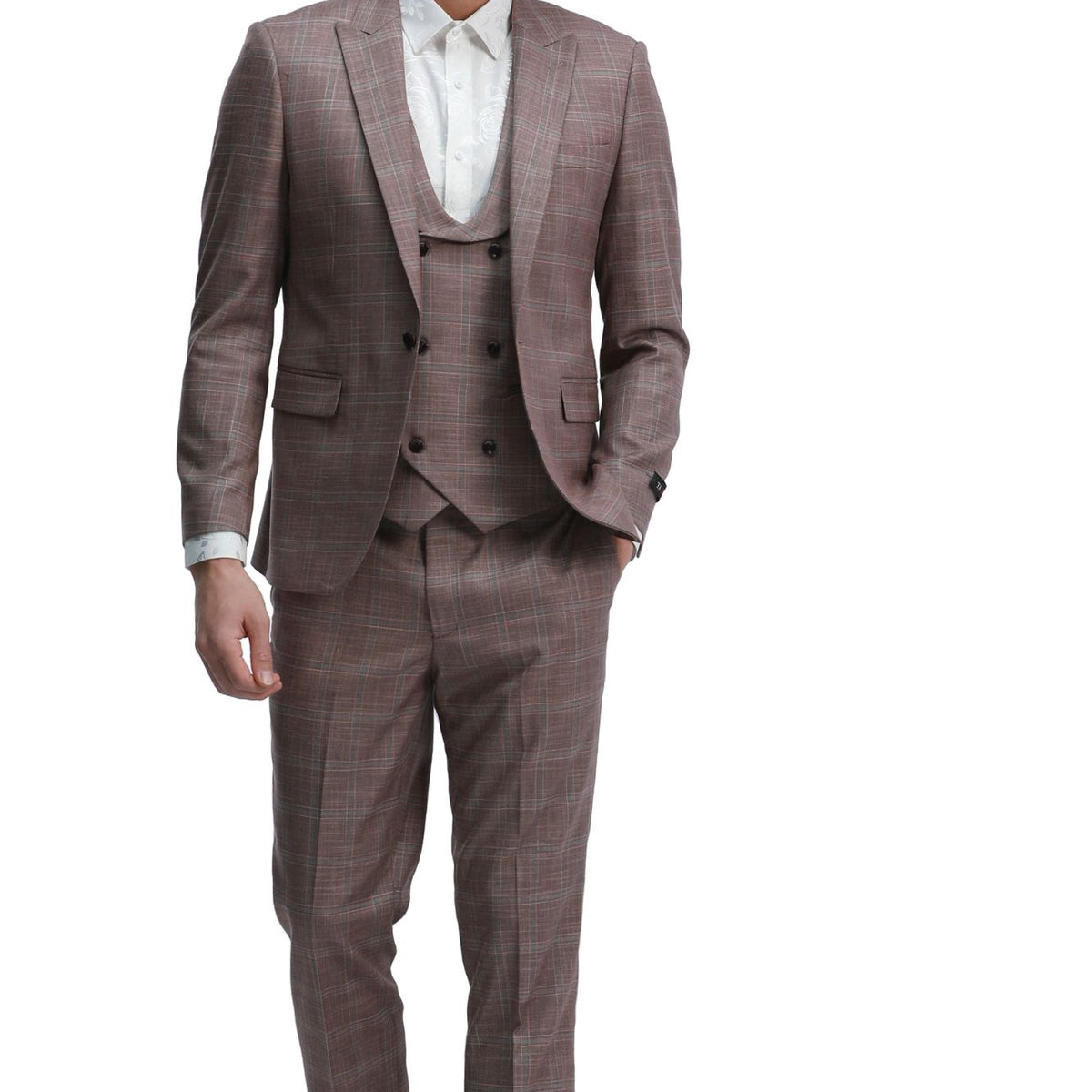 Essence Collection: Men's Pin Stripe 3-Piece Slim Fit Suit In Rose ...