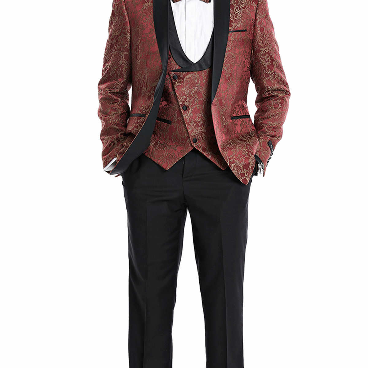 Keats Collection: Men's 3-Piece Rust/Black Gold Paisley Suit - Slim Fi ...