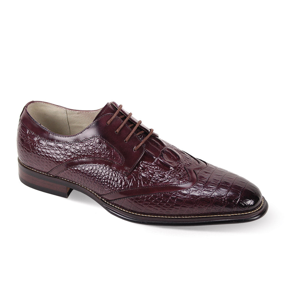 Orion Burgundy Croco Print Wingtip Shoes | Timeless Luxury at Suits & More