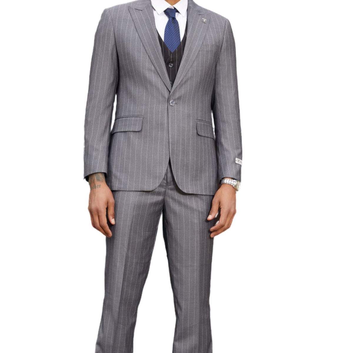 Steel Grey Pinstripe 3-Piece Hybrid Fit Suit – Suits & More