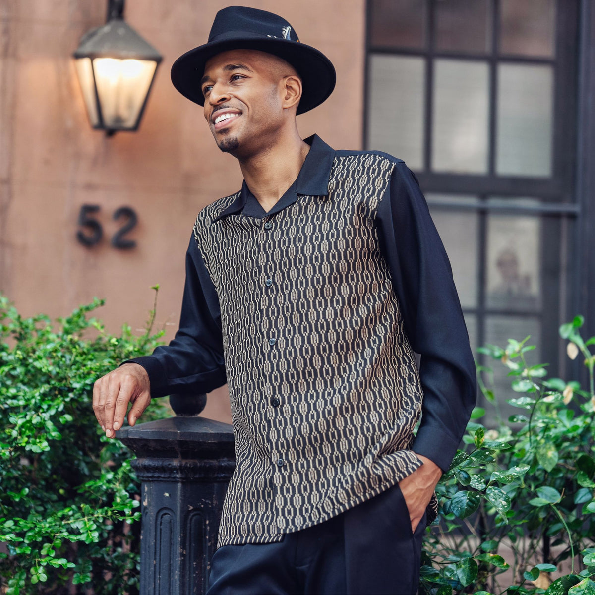 Black Beige Walking Suit Men – 2 Piece Long Sleeve Set – Suits & More