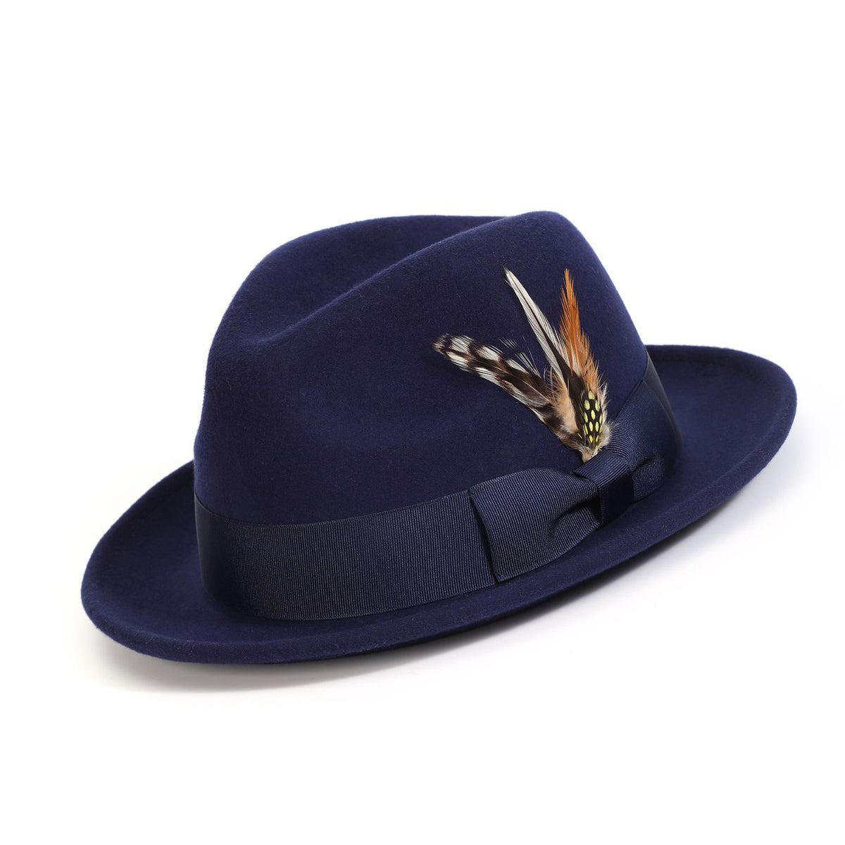 Navy Crushable Wool Felt Fedora Hat 2 Inch Snap Brim – Suits & More