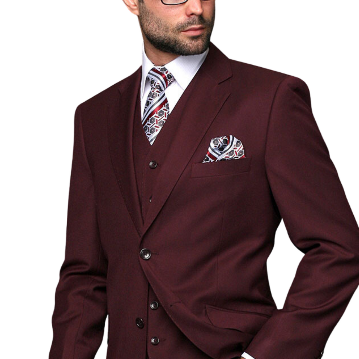 Burgundy 3PC Solid Suit Super 150's Italian Wool Modern Fit – Suits & More