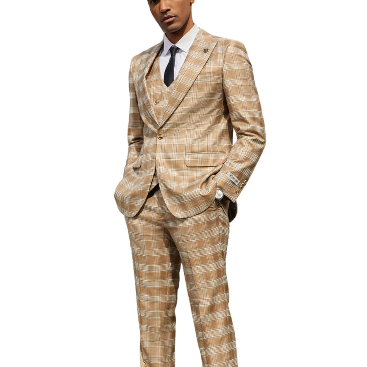 Onyxo Collection: Men's Glen Plaid 3 Piece Hybrid Fit Suit In Copper ...