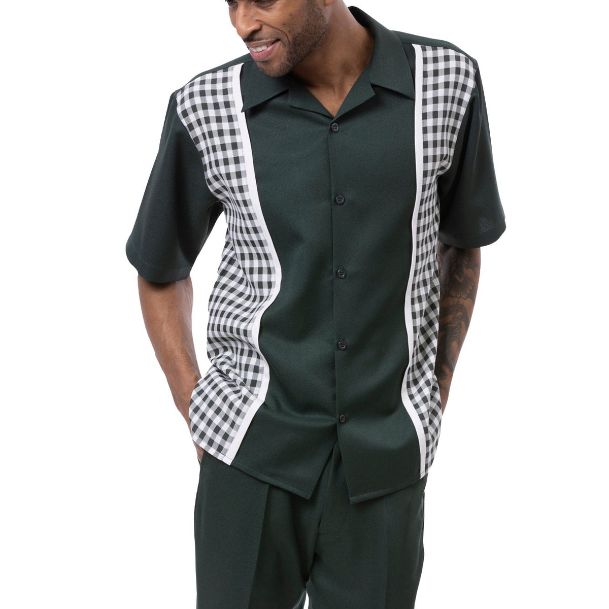 Emerald Checker Plaid Color Block Walking Suit Shorts Set – Suits & More