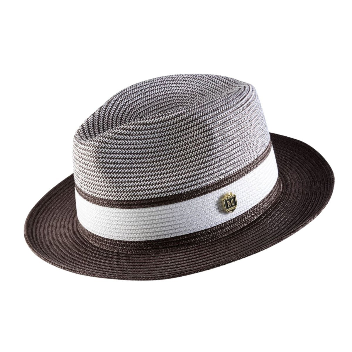 Mens Brown Two Tone Wide Brim Straw Fedora Hat by Montique – Suits & More