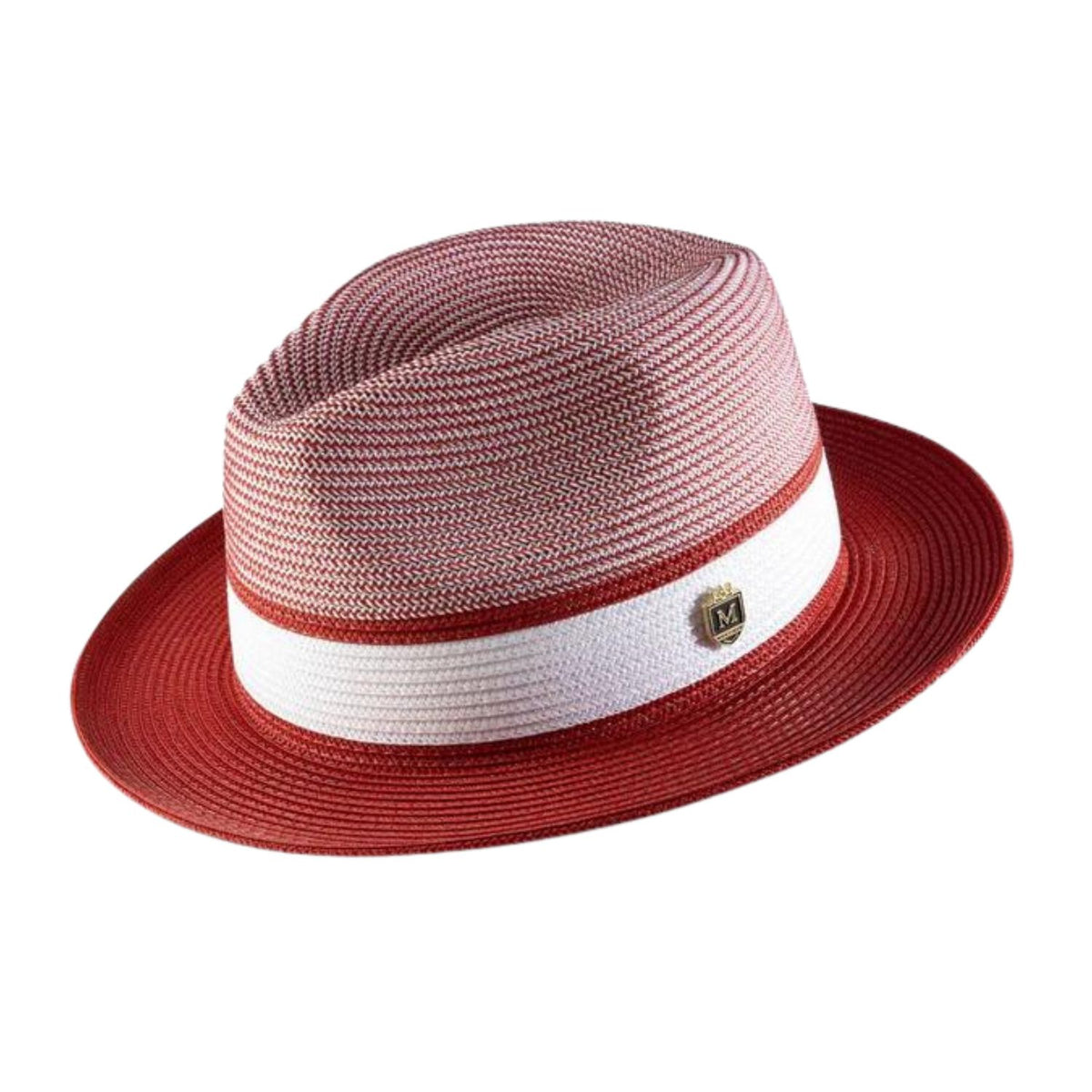 Mens Crimson Two Tone Wide Brim Straw Fedora Hat by Montique – Suits & More