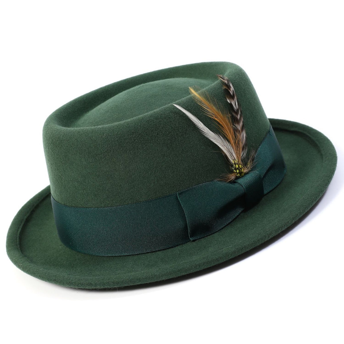 Ring Collection: Hunter Pork Pie Fedora with Feather Accents – Suits & More