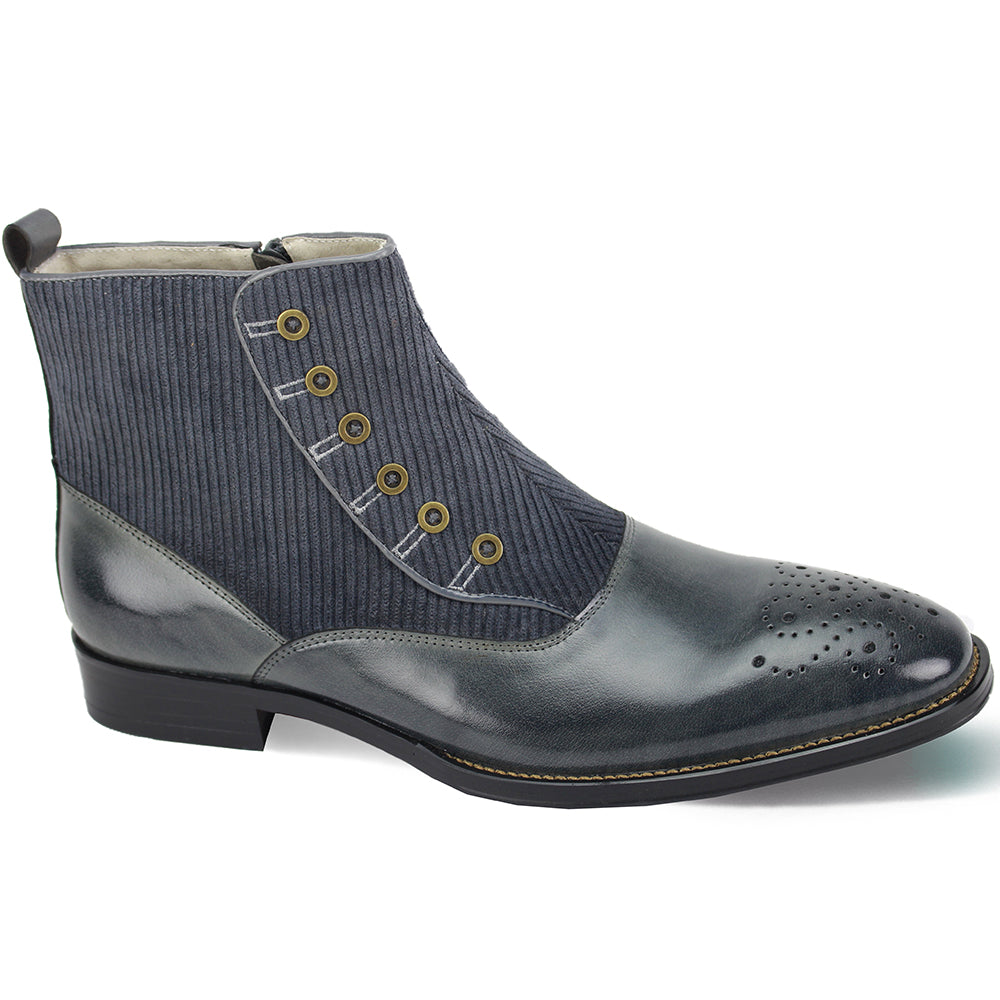 Suits & More Classic Elegance - Grey Plain Toe Spat Boot with Inside Zipper