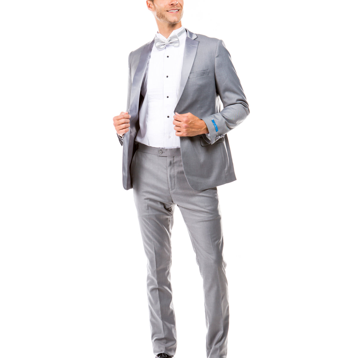 Obsidian Mid Gray Suit with Satin Lapel – Classic Refinement – Suits & More