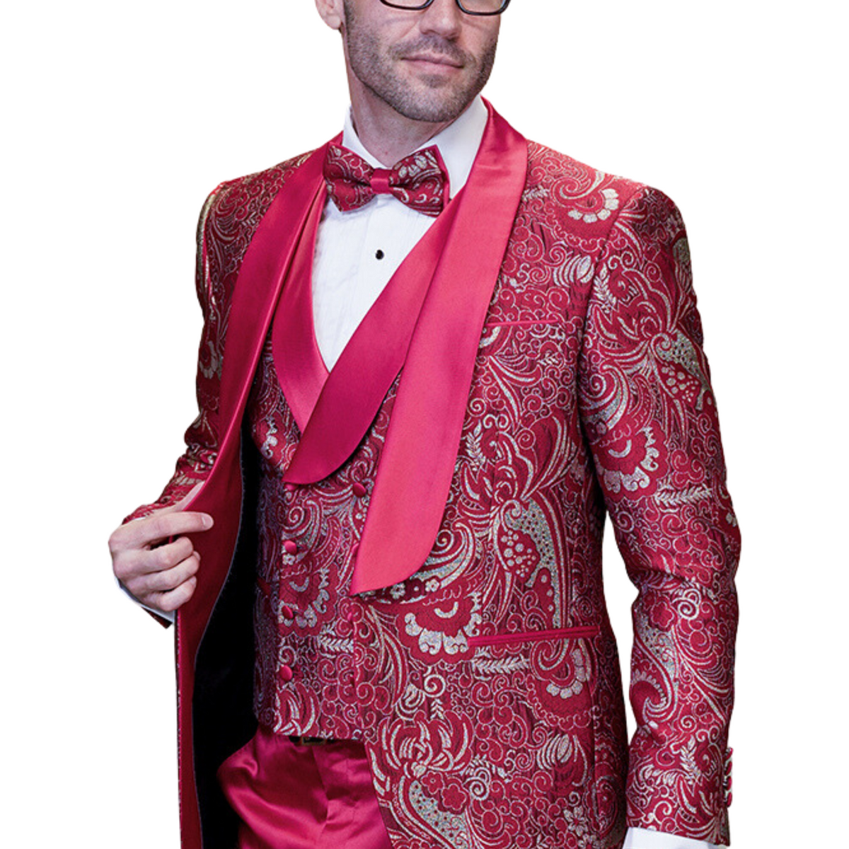 Red 3PC Shawl Lapel Tuxedo Woven Fabric Modern Fit – Suits & More