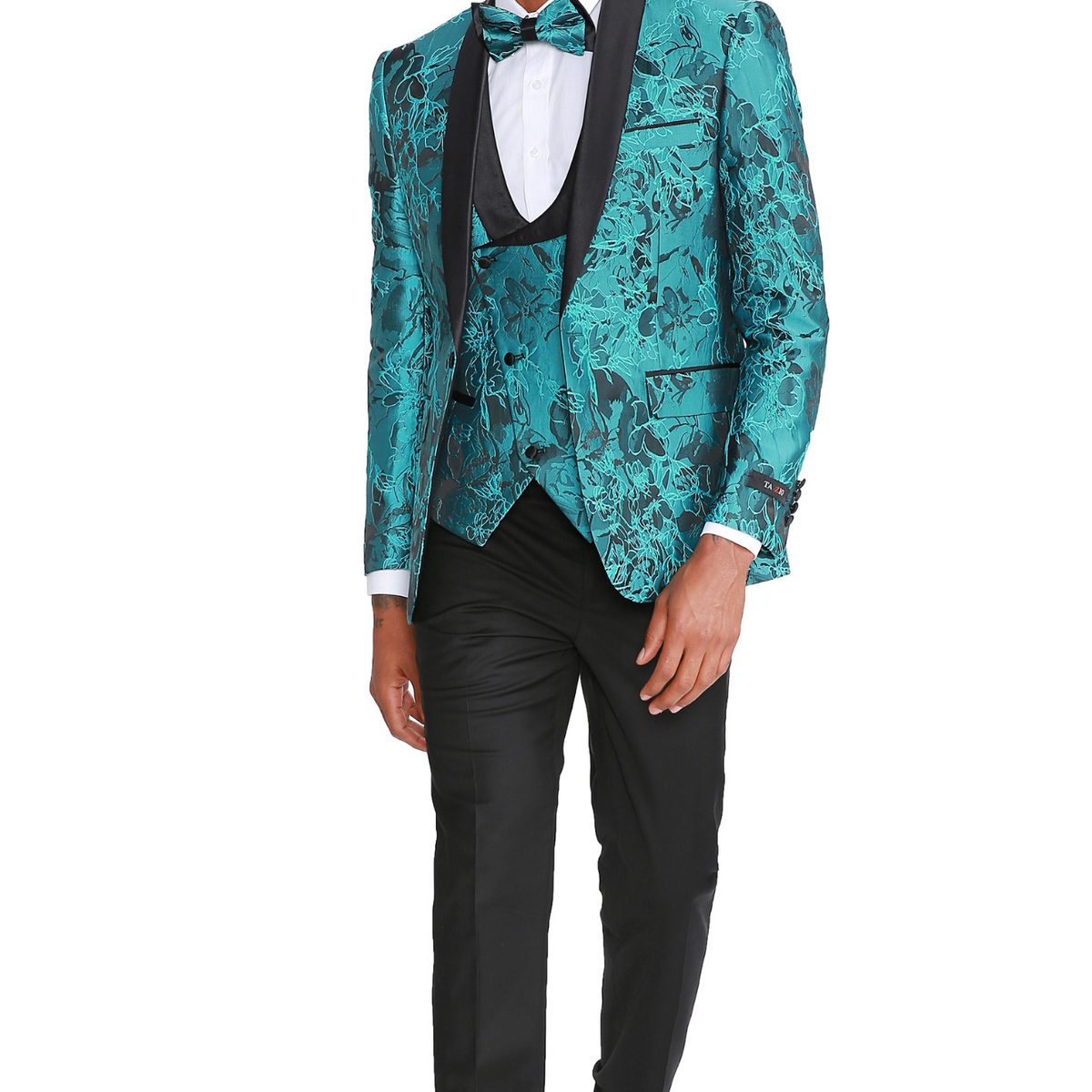 Thoreau Collection: Men's Turquoise 4-Piece Slim Fit Suit with Shawl C ...
