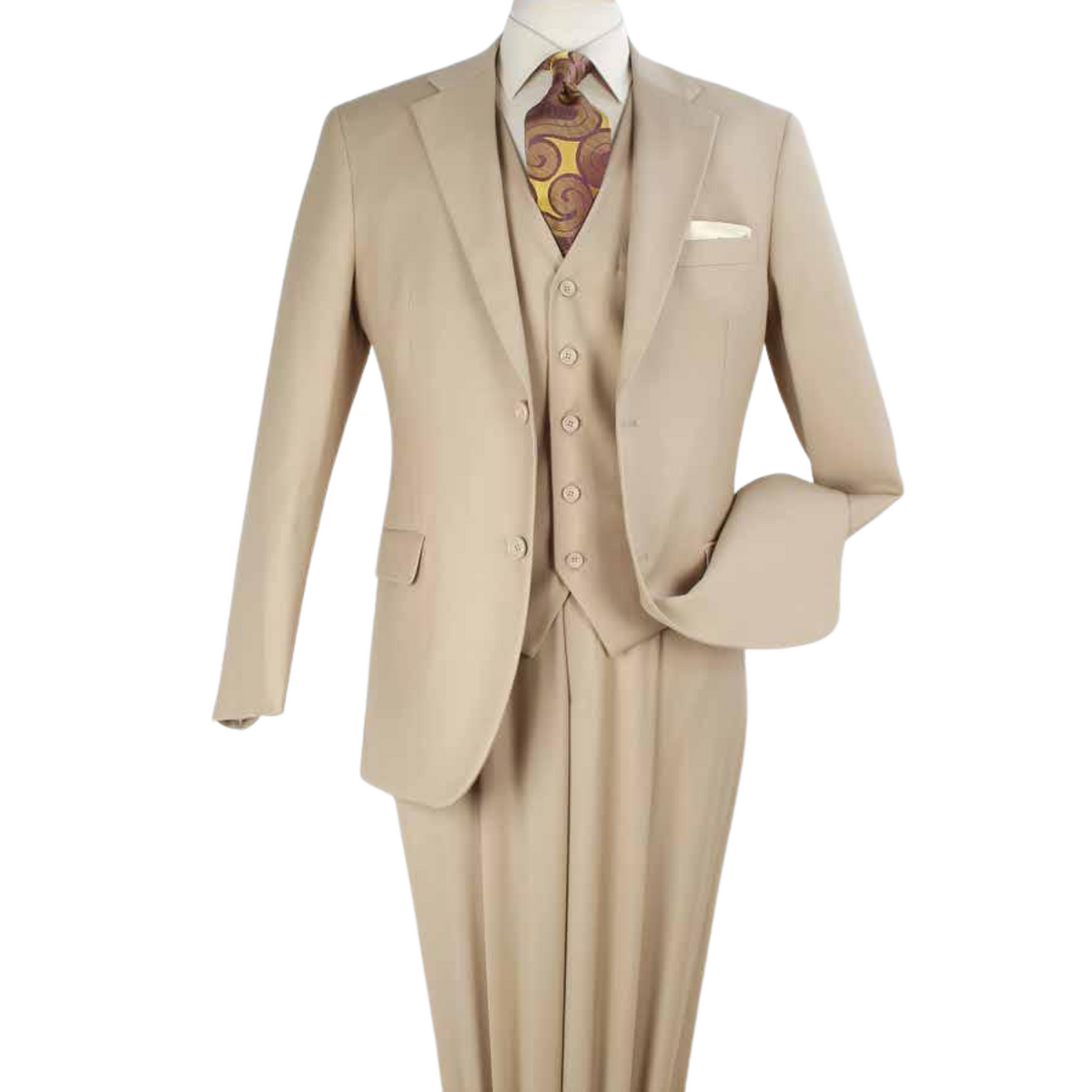 Aurion Collection: Tan 3-Piece Regular Fit Fashion Suit – Wool Feel wi ...