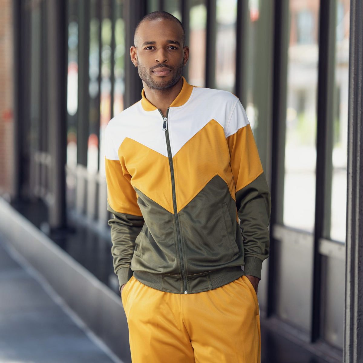 Montique Big Men's Gold & Olive Chevron Design Sport Tracksuit 2 Piece ...